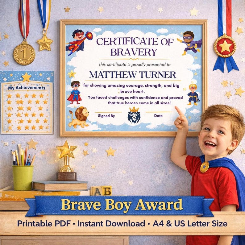 Kids Courage Award Certificate – Printable Bravery Gift (PDF Download ...