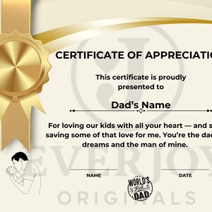 Father Certificate of Appreciation Printable | Best Dad Ever ...