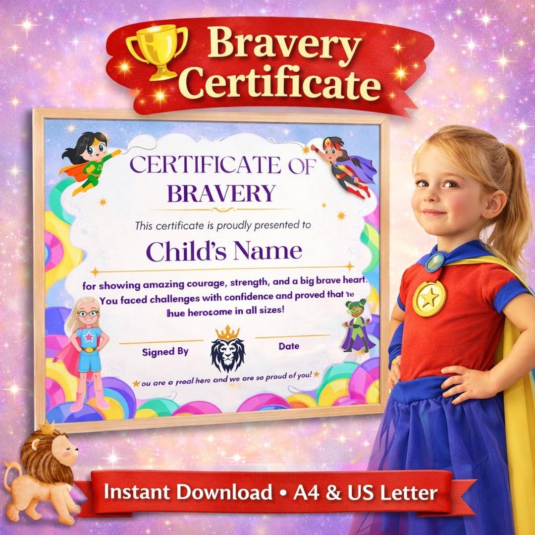 Bravery Certificate Printable for Girls – Courage Award Certificate PDF ...