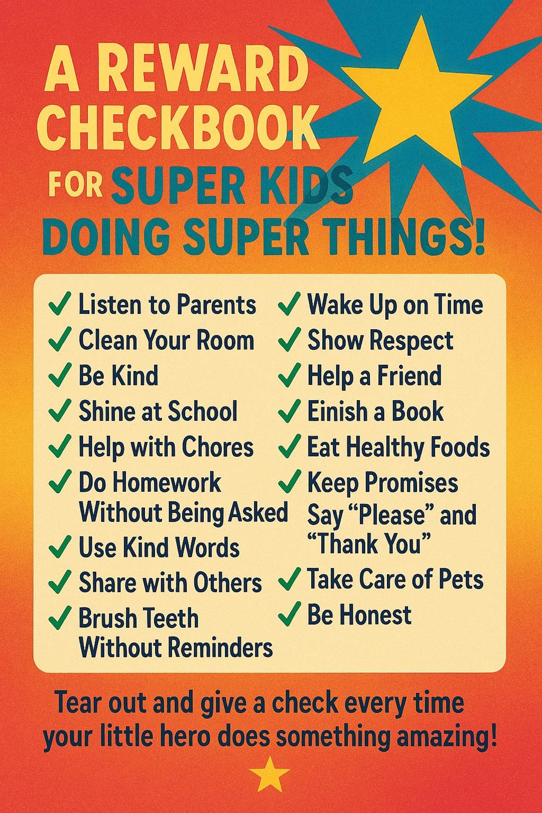 Printable Reward Coupons, Kids Reward Checkbook, Printable Coupons for ...