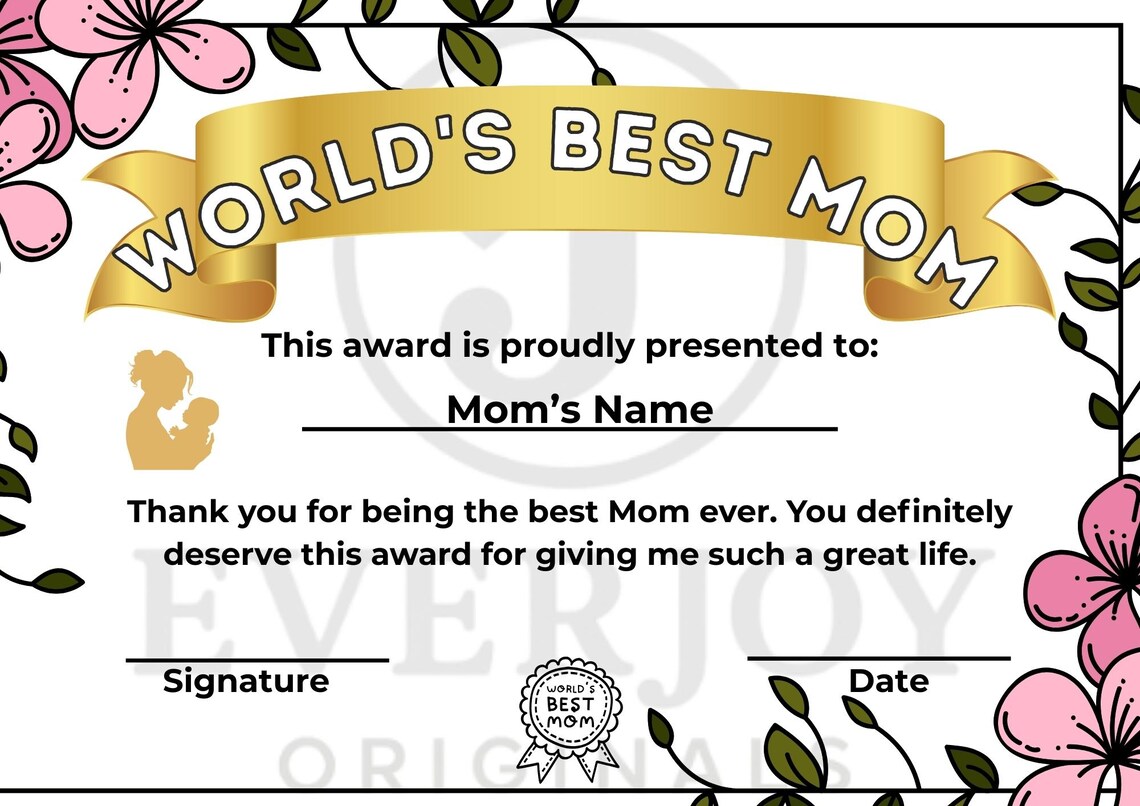 World’s Best Mom Certificate | Best Mom Ever Award Printable | Mother’s ...