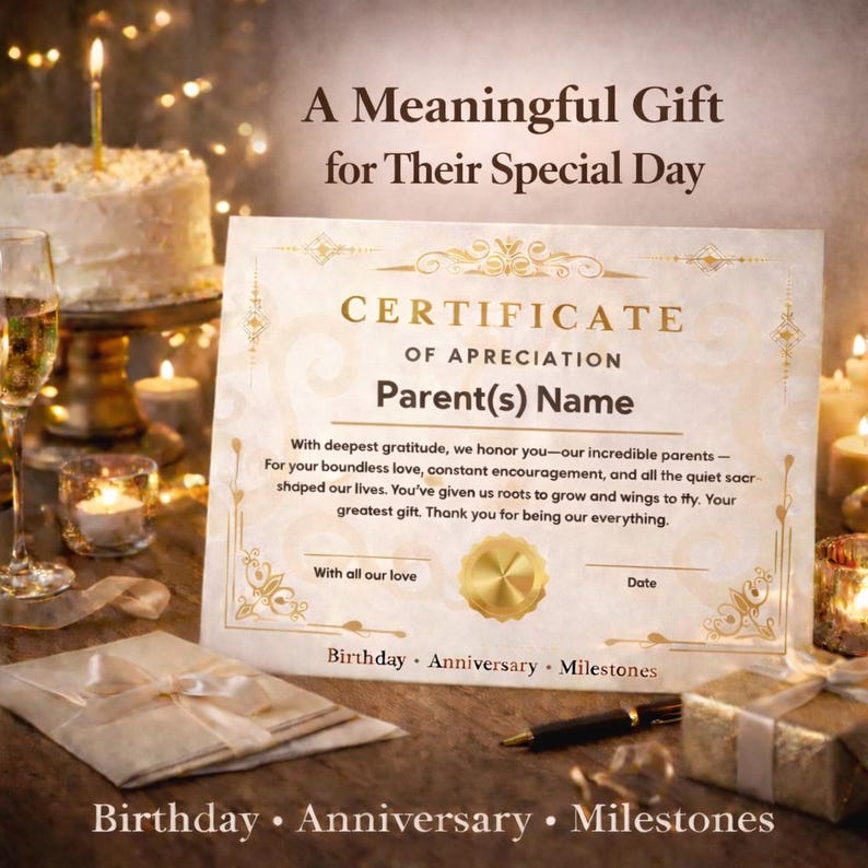Parents Appreciation Certificate: Printable Thank You Gift (PDF ...
