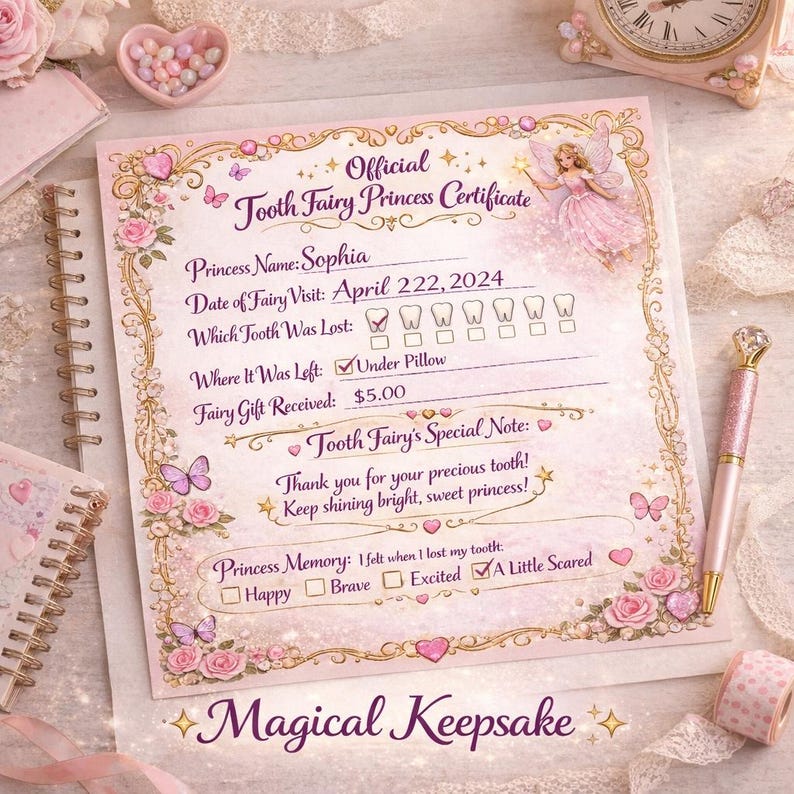 Tooth Fairy Reward Certificate Printable – Princess Fairy Tooth Award ...