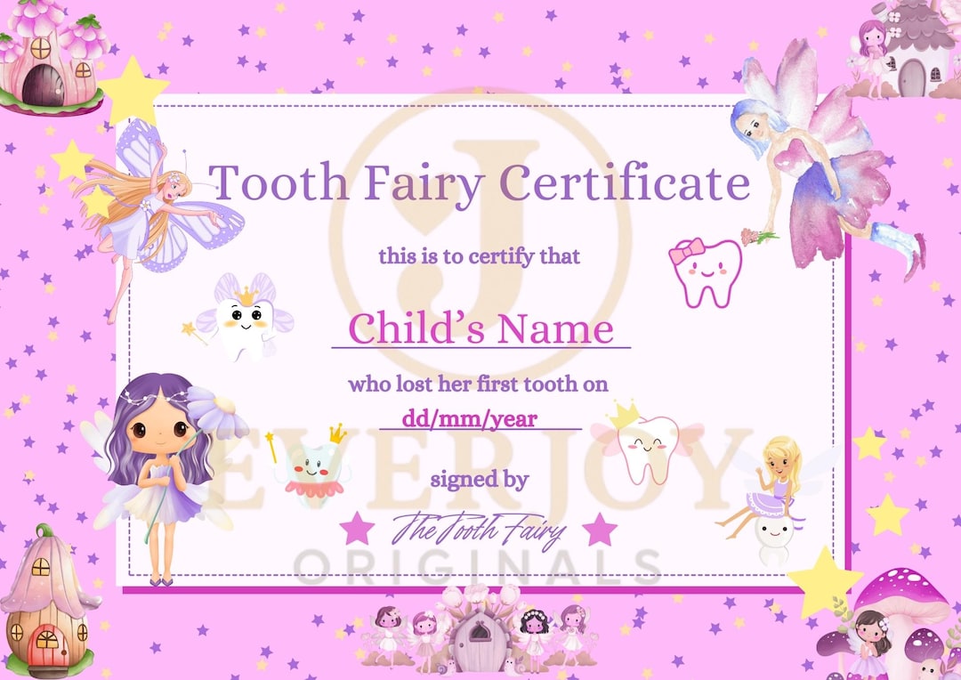 First Lost Tooth Certificate Tooth Fairy Award First Lost Tooth Award ...