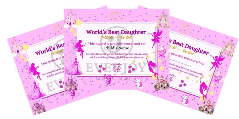 Printable World's Best Daughter Certificate | Award for Girls | Cute ...