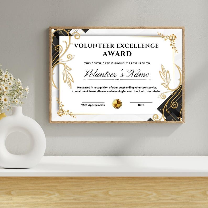 Volunteer Excellence Award Certificate Volunteer Appreciation
