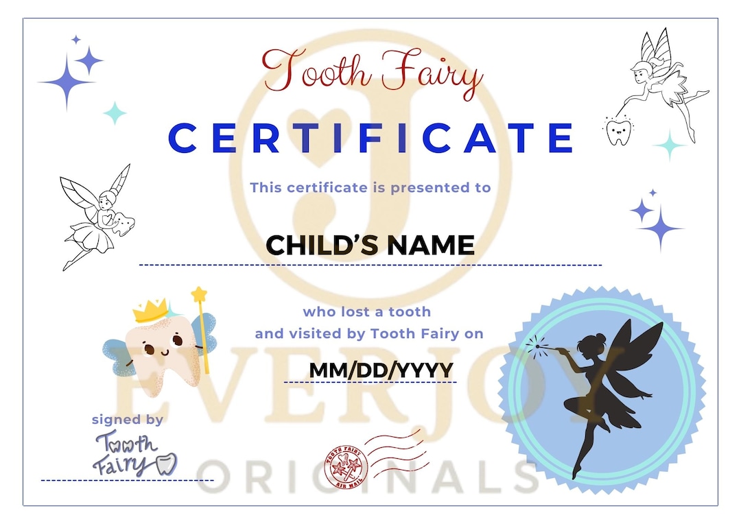 First Lost Tooth Certificate Tooth Fairy Award First Lost Tooth Award ...