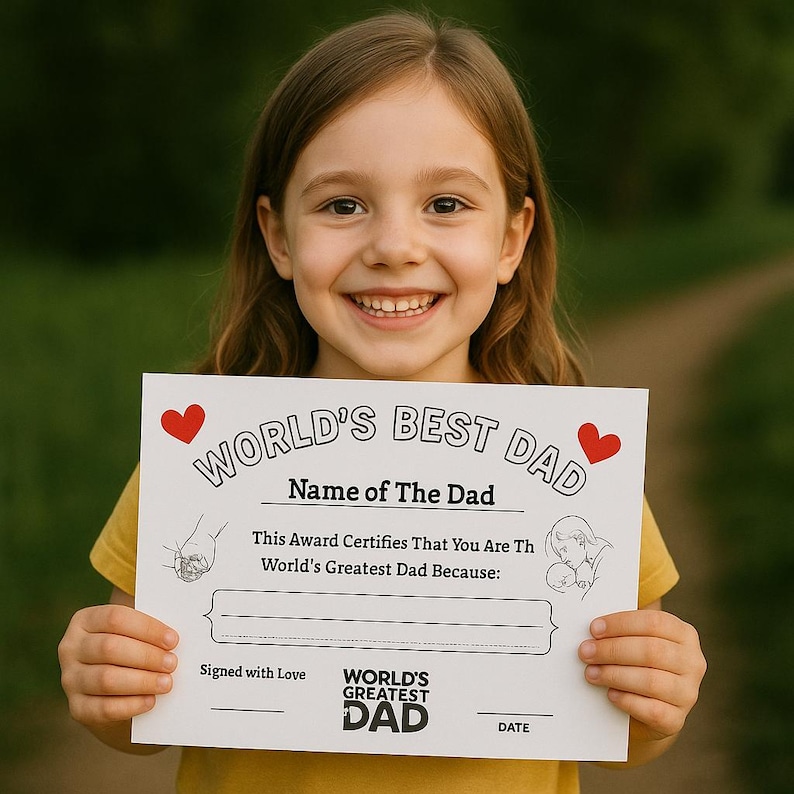 Printable World's Best Dad Certificate, Father's Day Gift From Kids ...