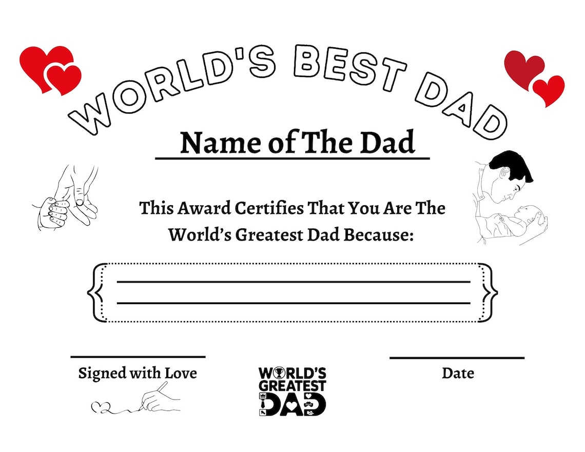 Printable World's Best Dad Certificate, Father's Day Gift From Kids ...