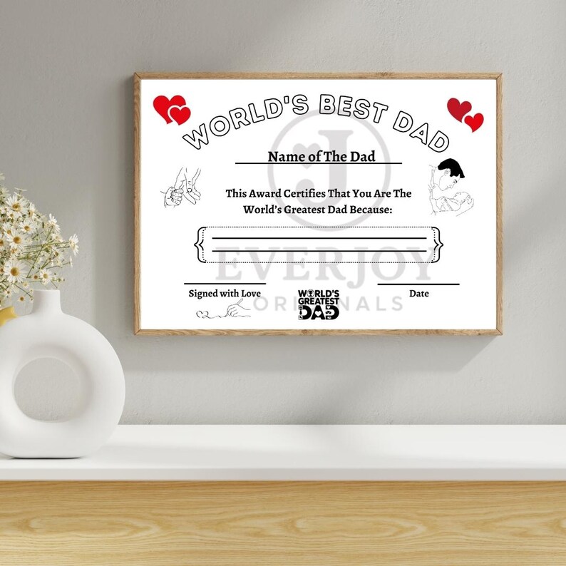 Printable World's Best Dad Certificate, Father's Day Gift From Kids ...