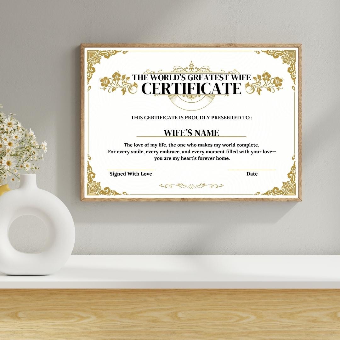 World's Greatest Wife Certificate: Romantic Appreciation Gift for Wife ...