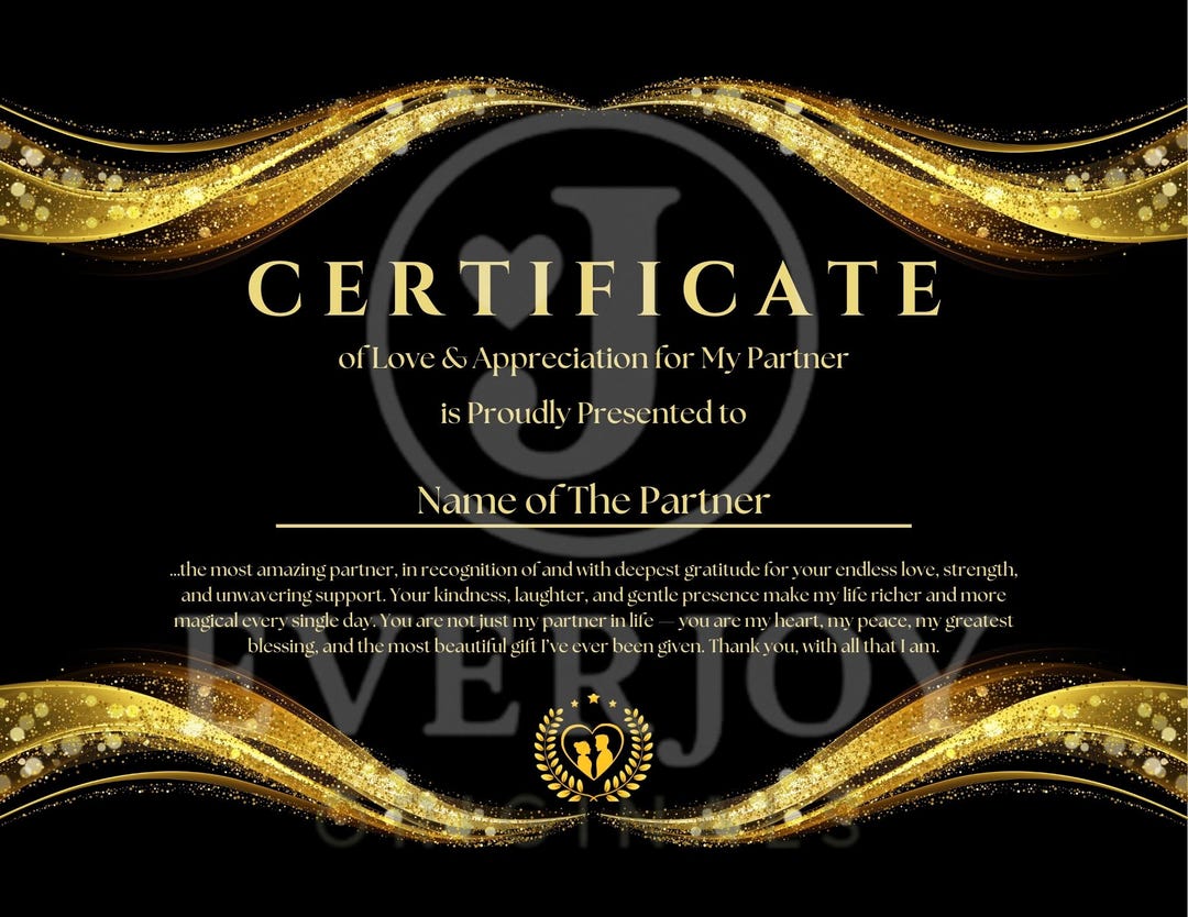 Best Partner Certificate, Romantic Partner Appreciation Gift ...