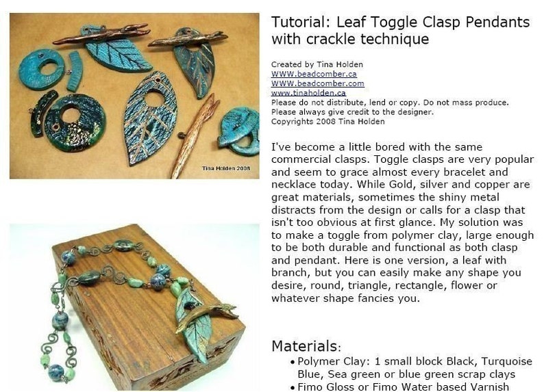 Leaf Toggle Clasp or Pendant Polymer Clay Tutorial Digital - Etsy