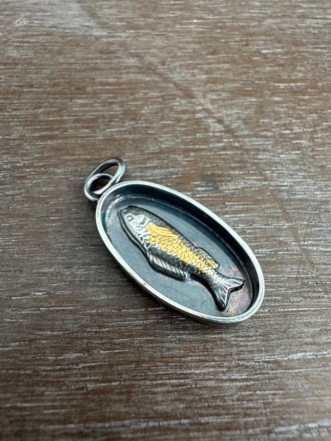 24k Gold Foil Fish Pendant, Sterling Silver Frame Necklace - Etsy