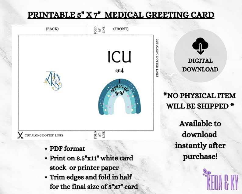 PRINTABLE Medical Greeting Card, ICU and I Appreciate You, Thank You ...