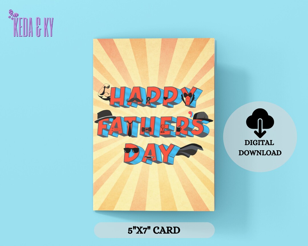 PRINTABLE Retro Happy Father's Day Card, 5x7 Card, Instant Download - Etsy