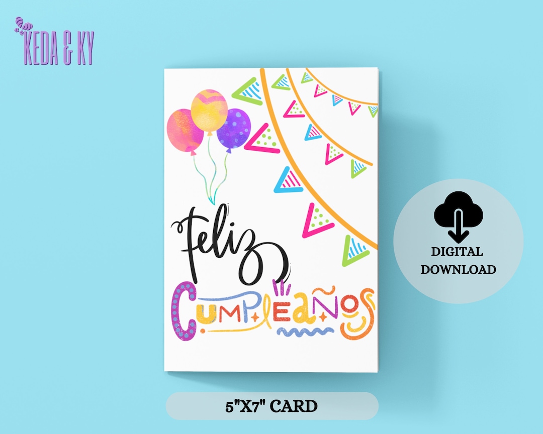 PRINTABLE Blank Feliz Cumpleaños Happy Birthday Card Gift Ideas, 5x7 ...