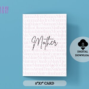 PRINTABLE Mother's Day Card - Mother in Different Languages, 5x7 Card ...