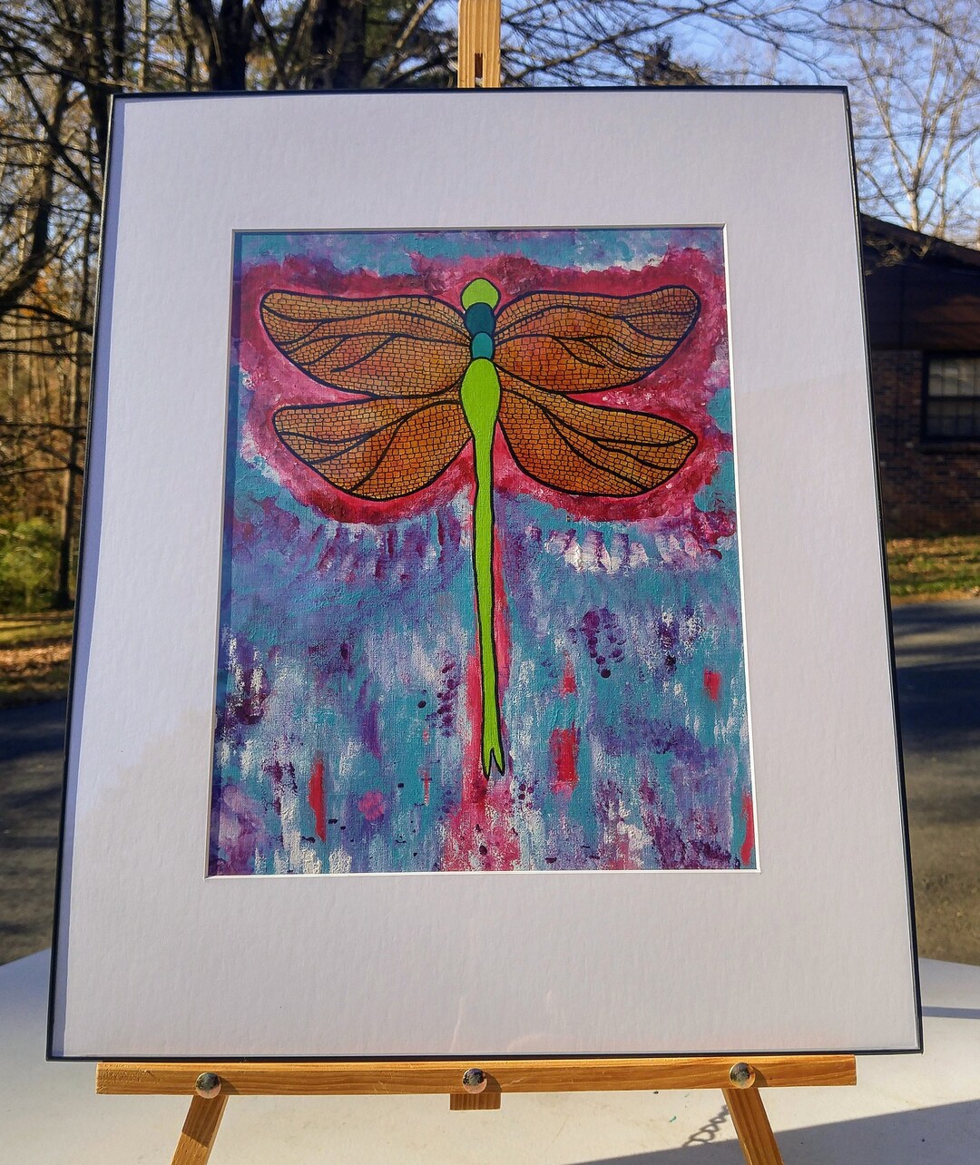 Dragonfly acrylic painting on canvas paper framed - Etsy Italia