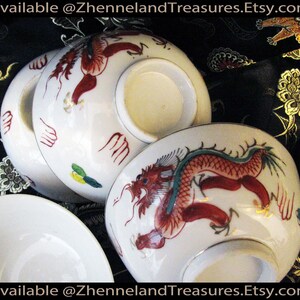 4-PC SET: Vintage 4 1/2 Footed Rice Bowls, Asian Dragon Design ...