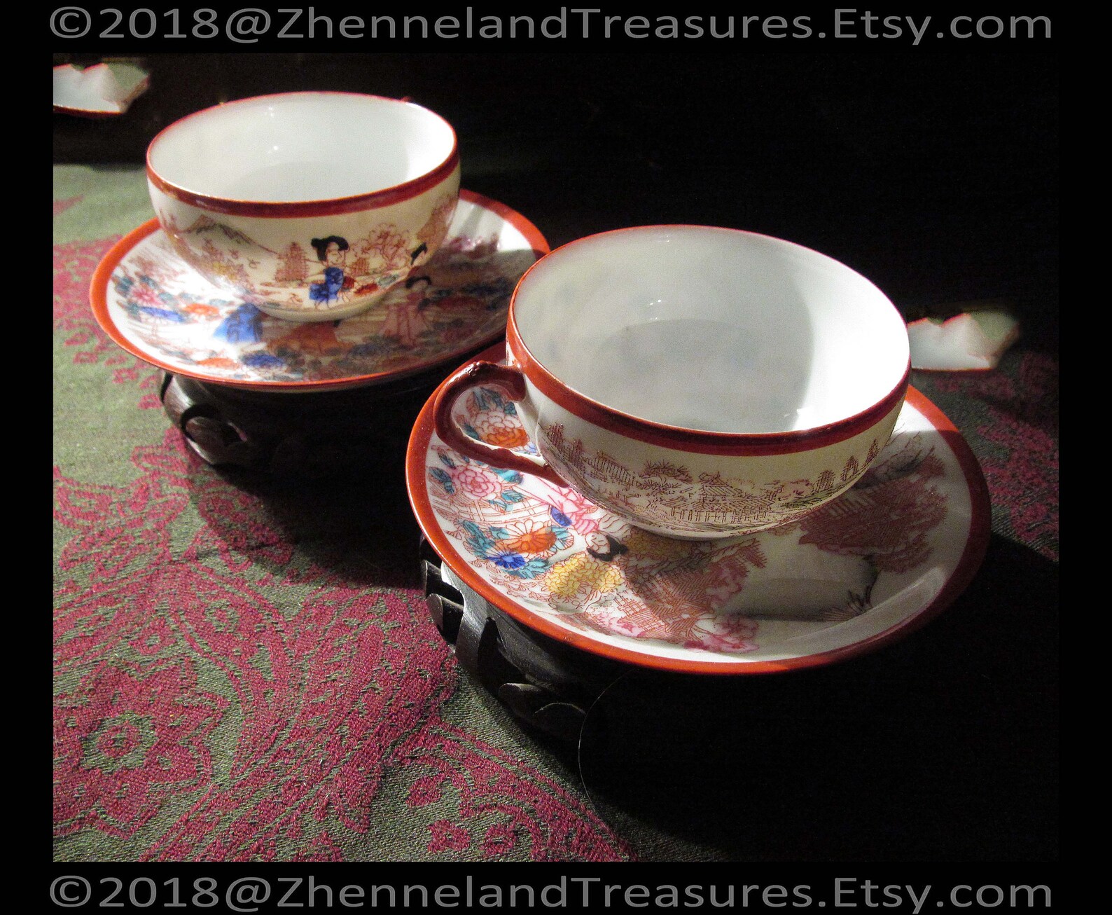 PAIR Japanese Geisha Ware Tea Sets 2 Cups 2 Saucers Vintage - Etsy