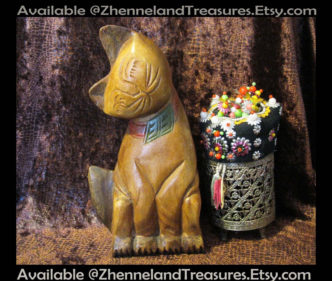 Pleasant Sitting Cat Sculpture Handcarved Wood, Made in Bali | Feline ...