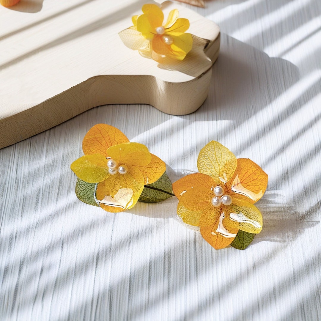 Real Pressed Hydrangea Earrings With Pearls,hydrangea Dried Flower ...