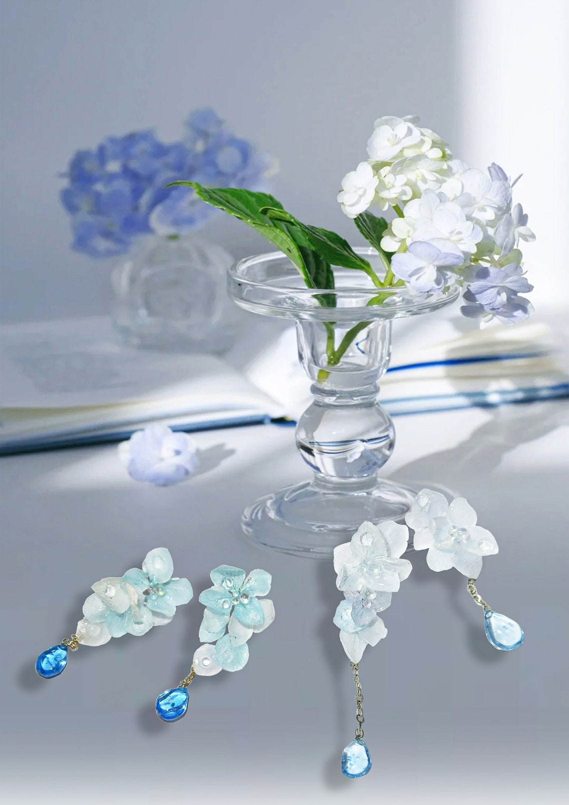 Handmade Pressed Blue Hydrangea Resin Earrings, Floral Jewelry,mother's ...