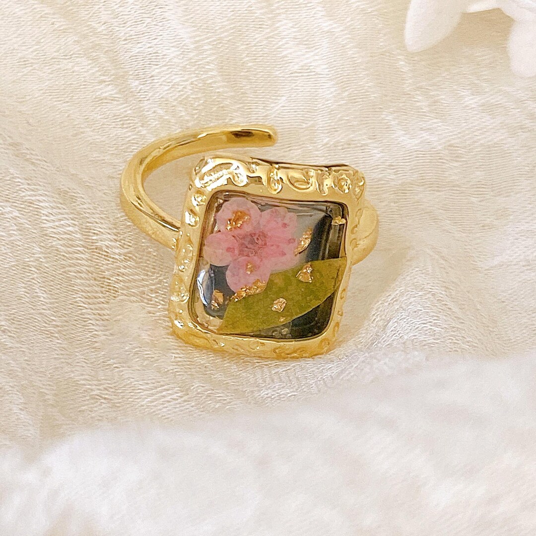 Resin Flower Ring | Flower Gold Ring | Real Flower Rings | Pressed ...