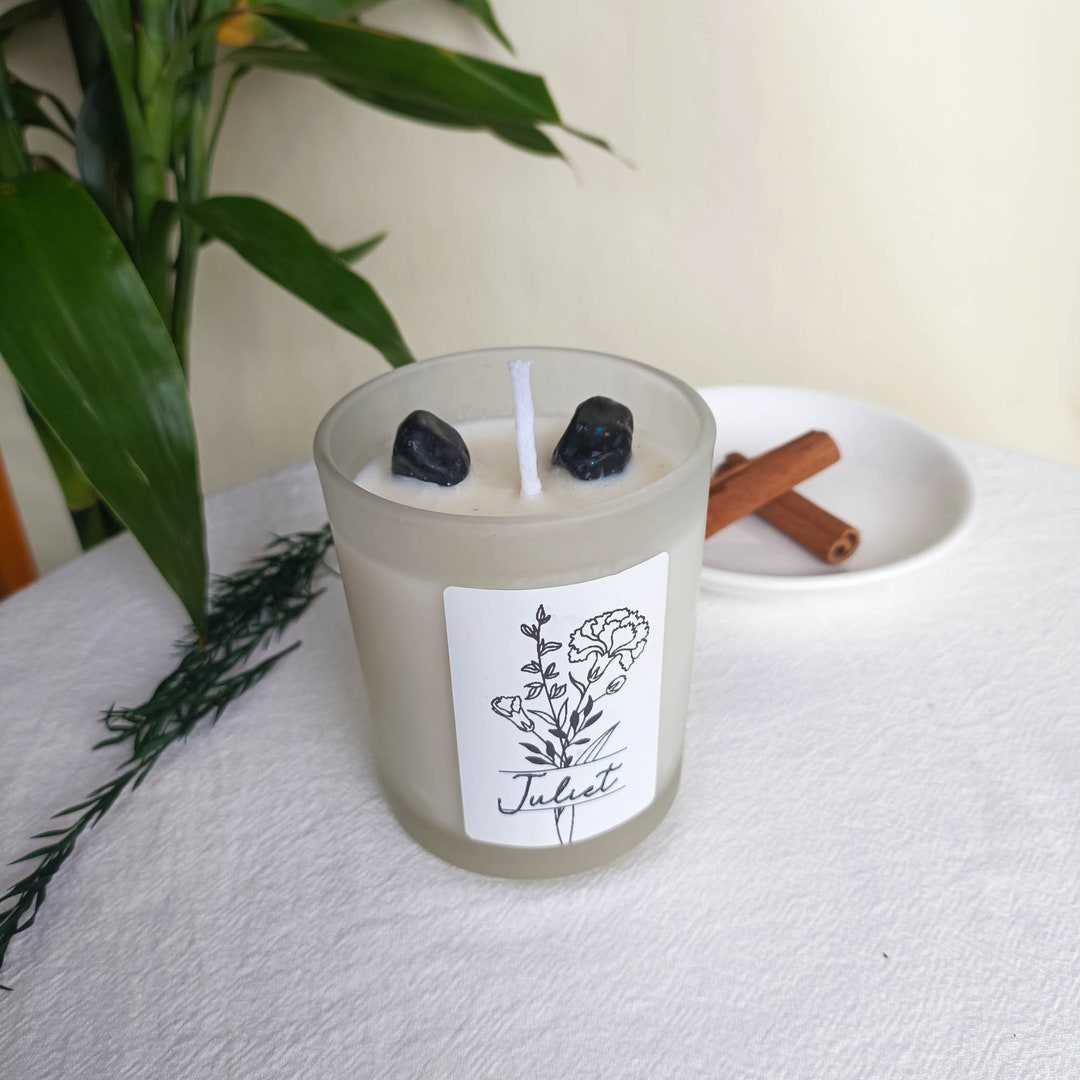 Custom Birth Month Flower Candle Obsidian Energy Crystal Personalized ...
