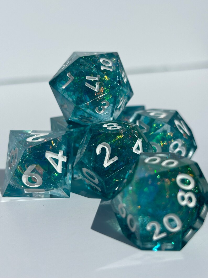 Siren's Cadence Blue & Green 7 Piece Sharp Edged Dice Set Dnd Unique ...