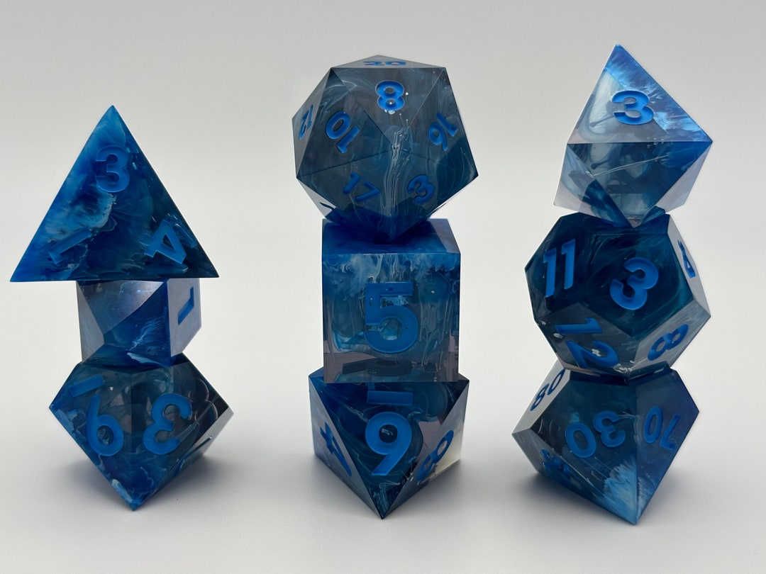 Undertow Dark Blue Dice Set for Dnd and Ttrpgs Unique and Handmade Dice ...