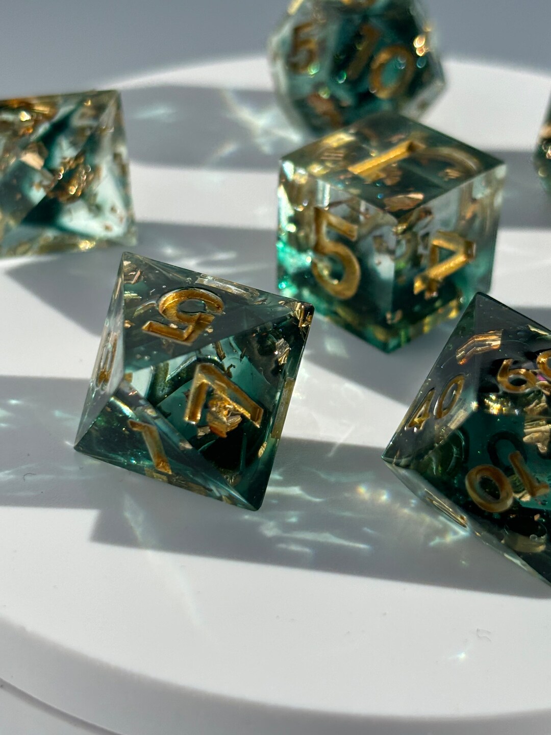 Green & Gold Dice Set for Dnd and Ttrpgs | Fleeting Gilt | Unique and ...