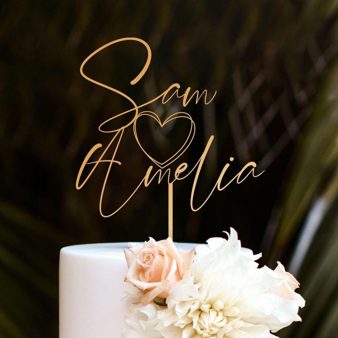 Personalized Heart Shaped Cake Topper, Custom Heart Name Cake Topper ...