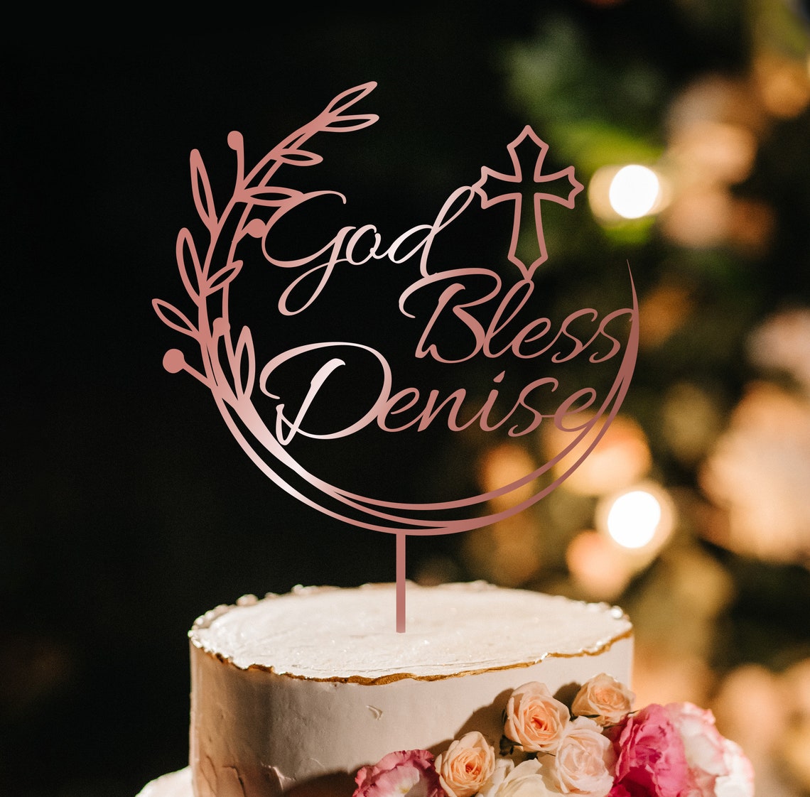 Personalized God Bless Cake Topper, Custom Baptism Cake Topper ...
