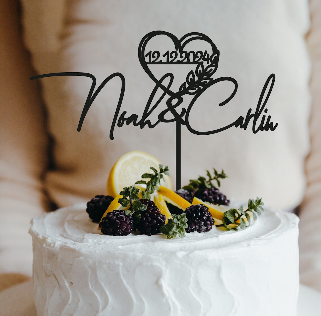 Personalized Heart Shaped Cake Topper, Custom Heart Name Cake Topper ...