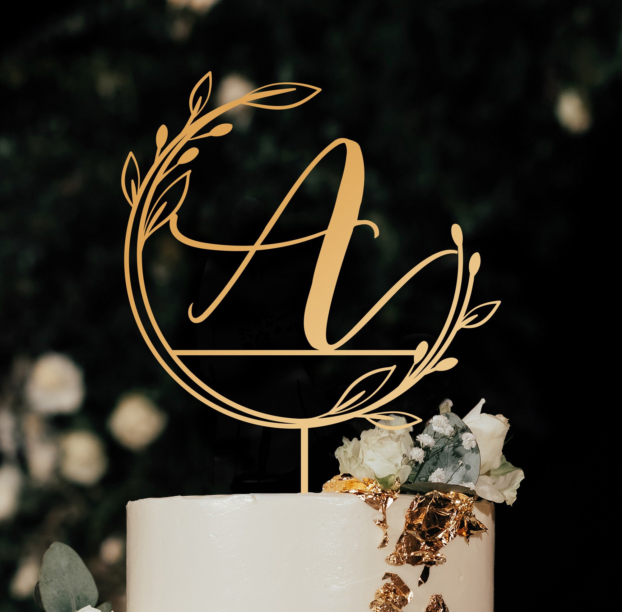 Custom Initial Wedding Cake Topper, Black Vintage Cake Topper, Wedding ...