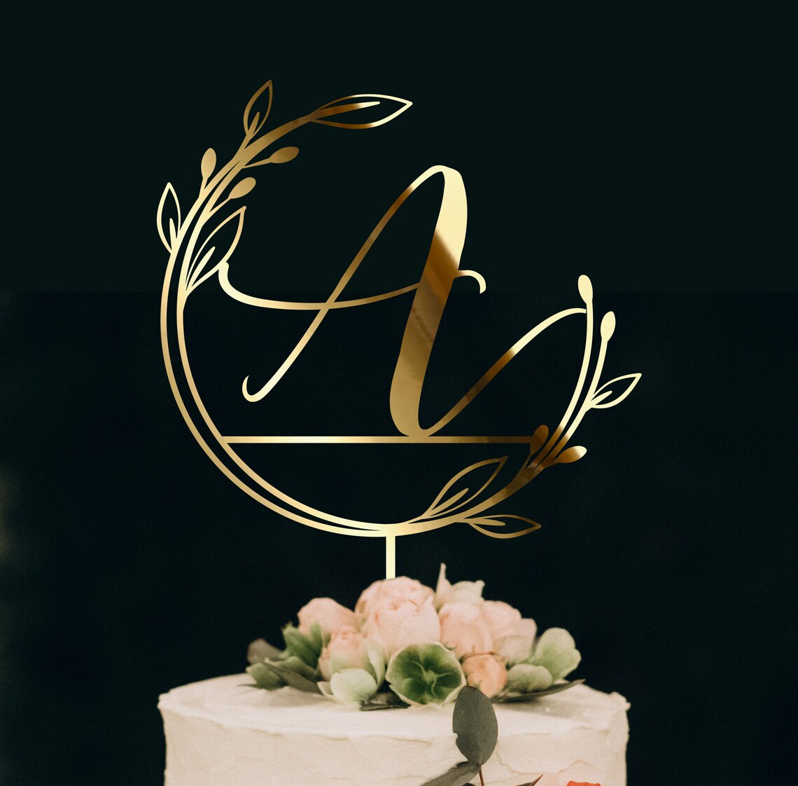 Custom Initial Wedding Cake Topper, Black Vintage Cake Topper, Wedding ...