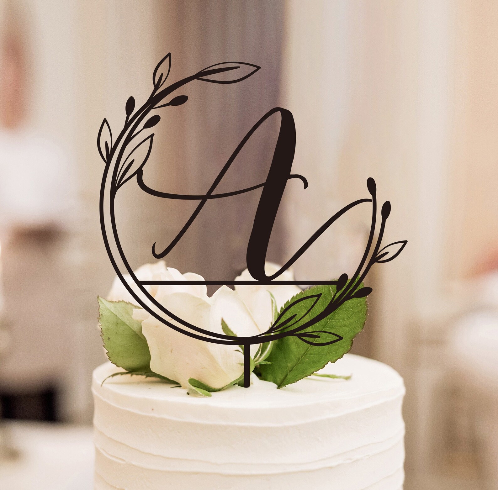 Custom Initial Wedding Cake Topper, Black Vintage Cake Topper, Wedding ...
