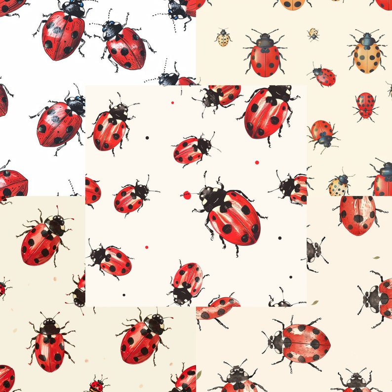 Ladybug Digital Patterns, Digital Paper Set, Seamless Pattern, Instant ...