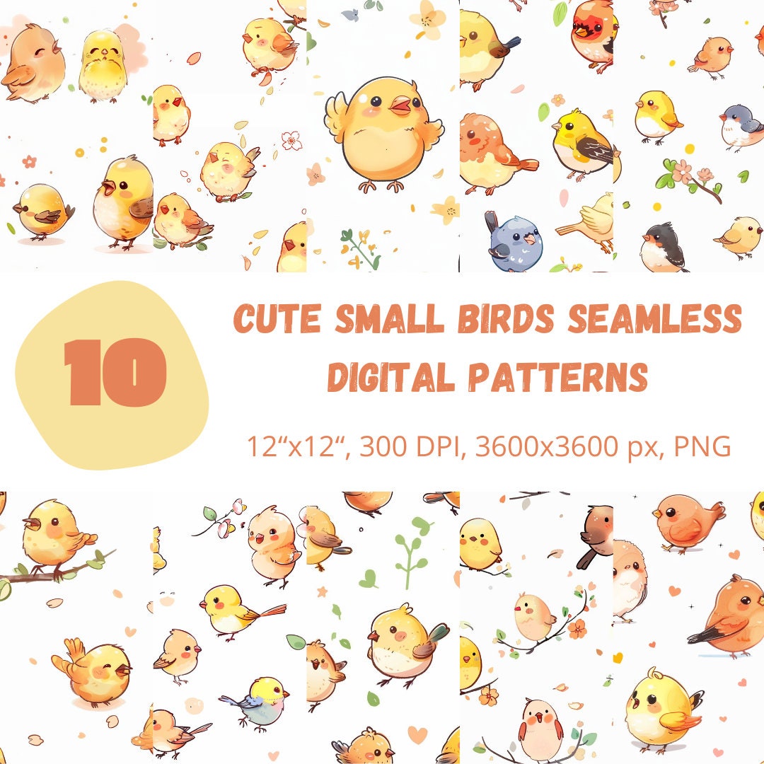 Cute Small Birds Digital Patterns, Canary Bird, Digital Paper Set ...