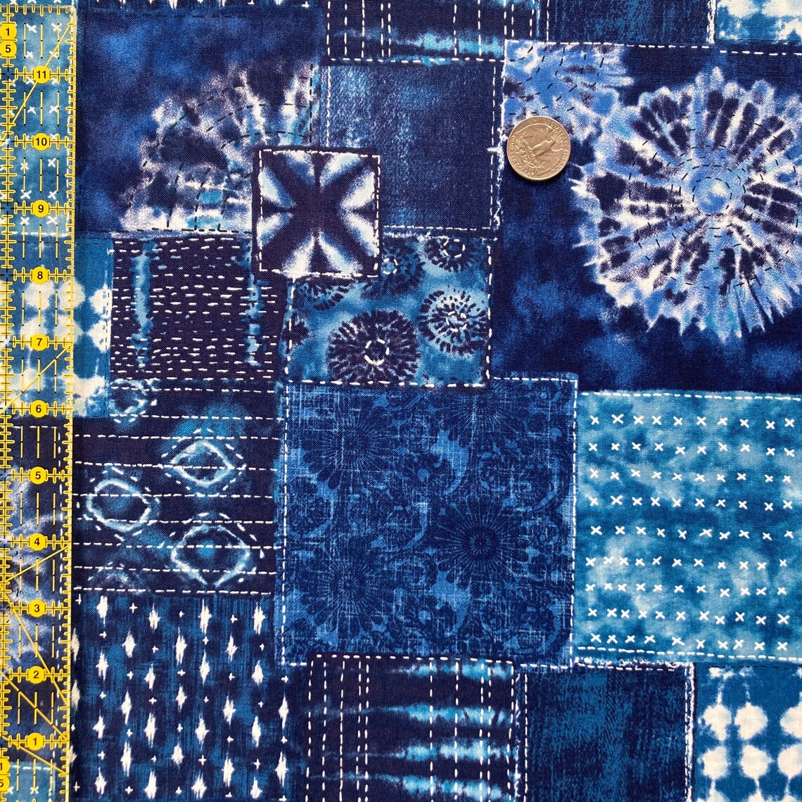 Shibori Tie-dye Patch Pattern With Sashiko Prints, Japanese Cotton ...