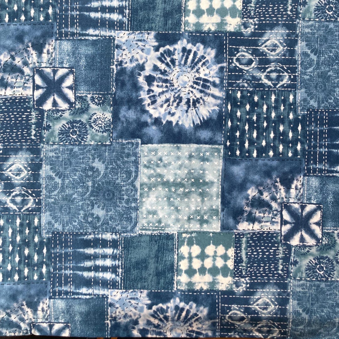 Shibori Tie-dye Patch Pattern With Sashiko Prints, Japanese Cotton ...