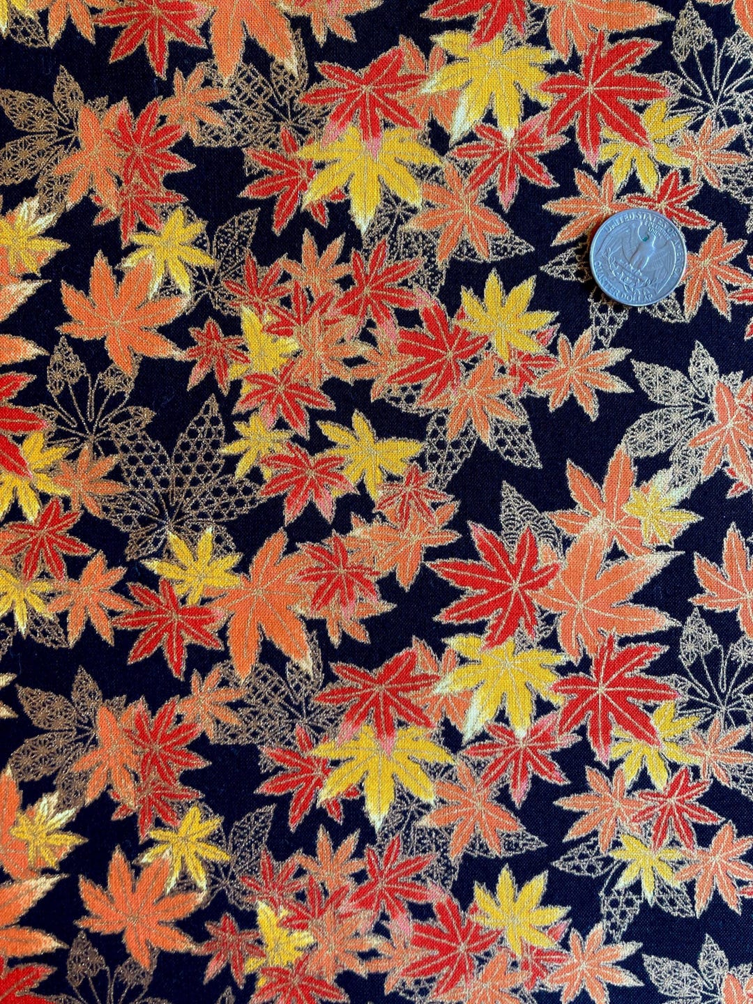 Bright Momiji Japanese Maples on Black Background, Japanese Cotton ...