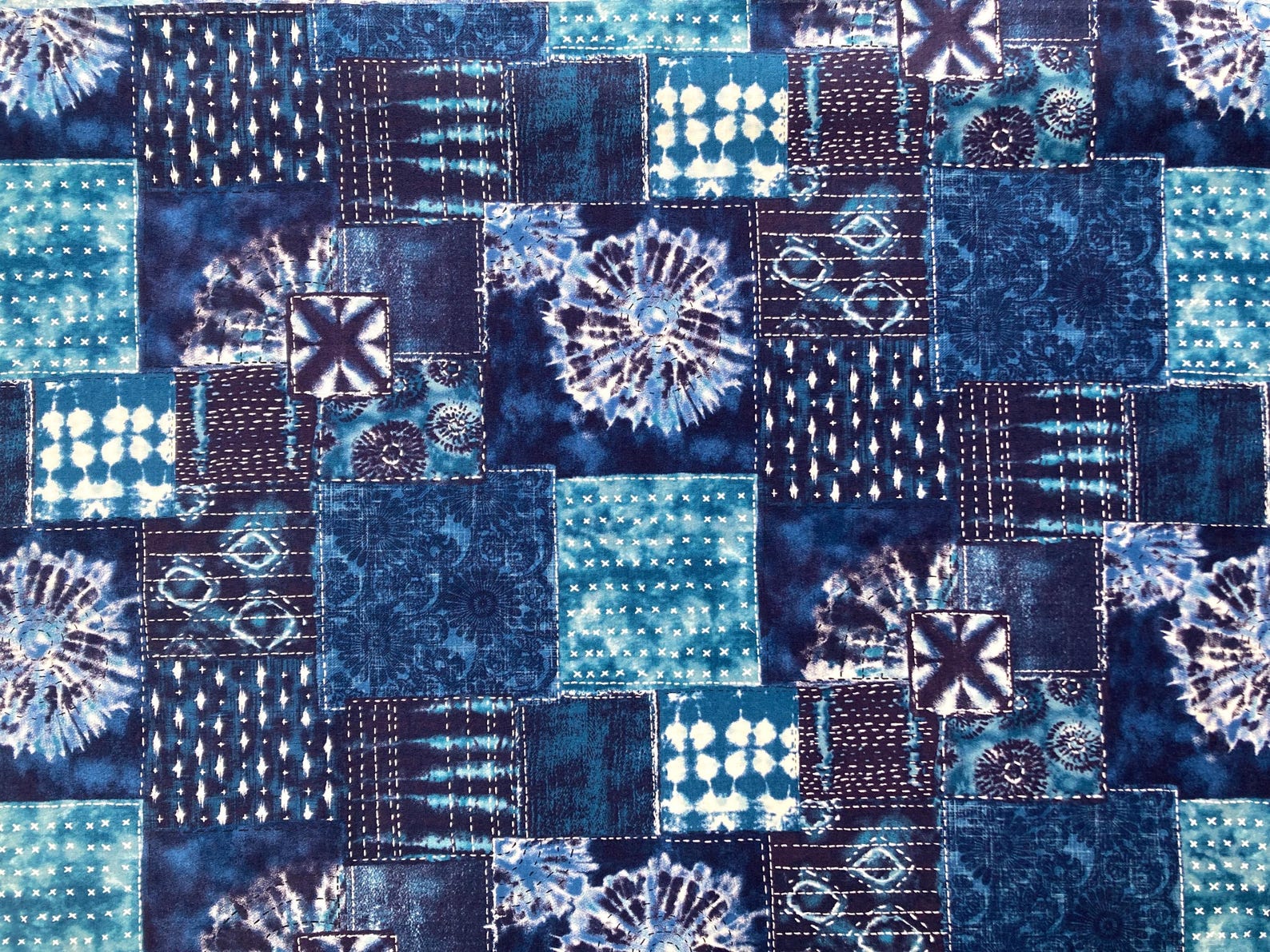 Shibori Tie-dye Patch Pattern With Sashiko Prints, Japanese Cotton ...
