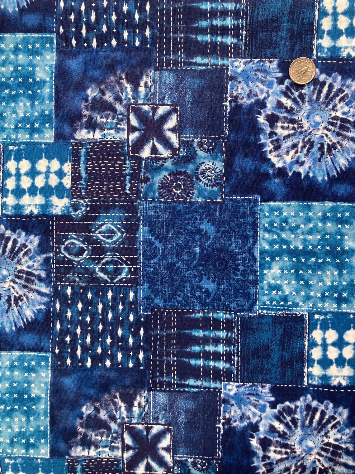 Shibori Tie-dye Patch Pattern With Sashiko Prints, Japanese Cotton ...
