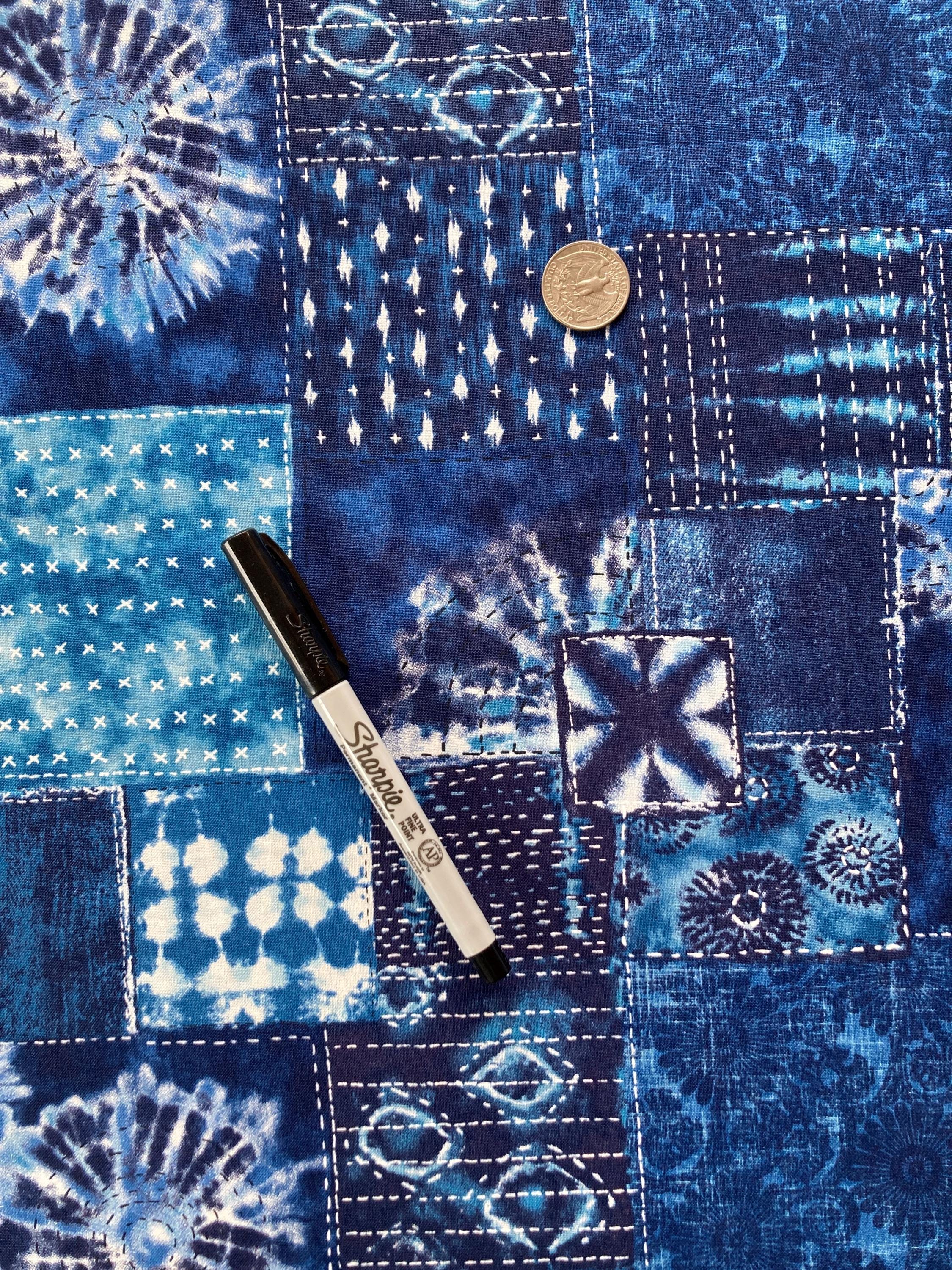 Shibori Tie-dye Patch Pattern With Sashiko Prints, Japanese Cotton ...