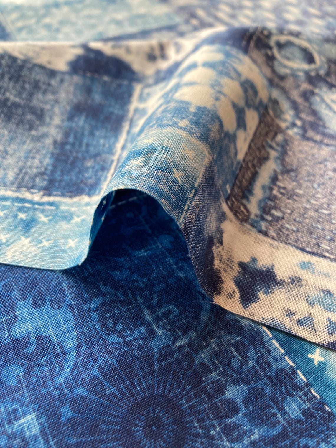 Shibori Tie-dye Patch Pattern With Sashiko Prints, Japanese Cotton ...