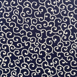 Karakusa (arabesque) Pattern in Navy, Japanese Cotton Fabric, Sold by ...