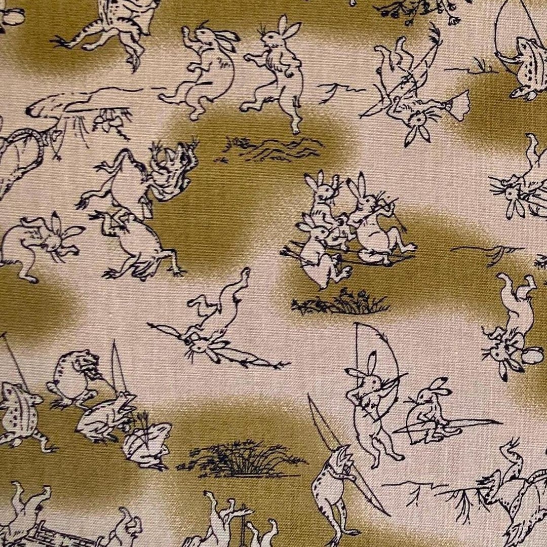 Frolicking Animals on Beige and Khaki Green Variegated Background ...